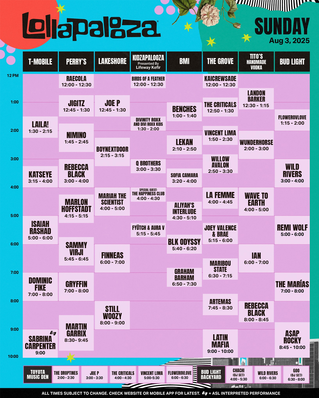 LOLLAPALOOZA 2025 - Updated Set Times! | The Heart Sounds